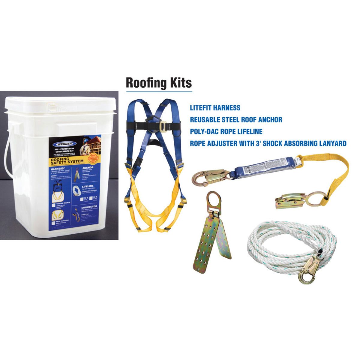 Werner K111201 50-foot Basic Roofing Kit with Pass-thru Buckle Harness ...