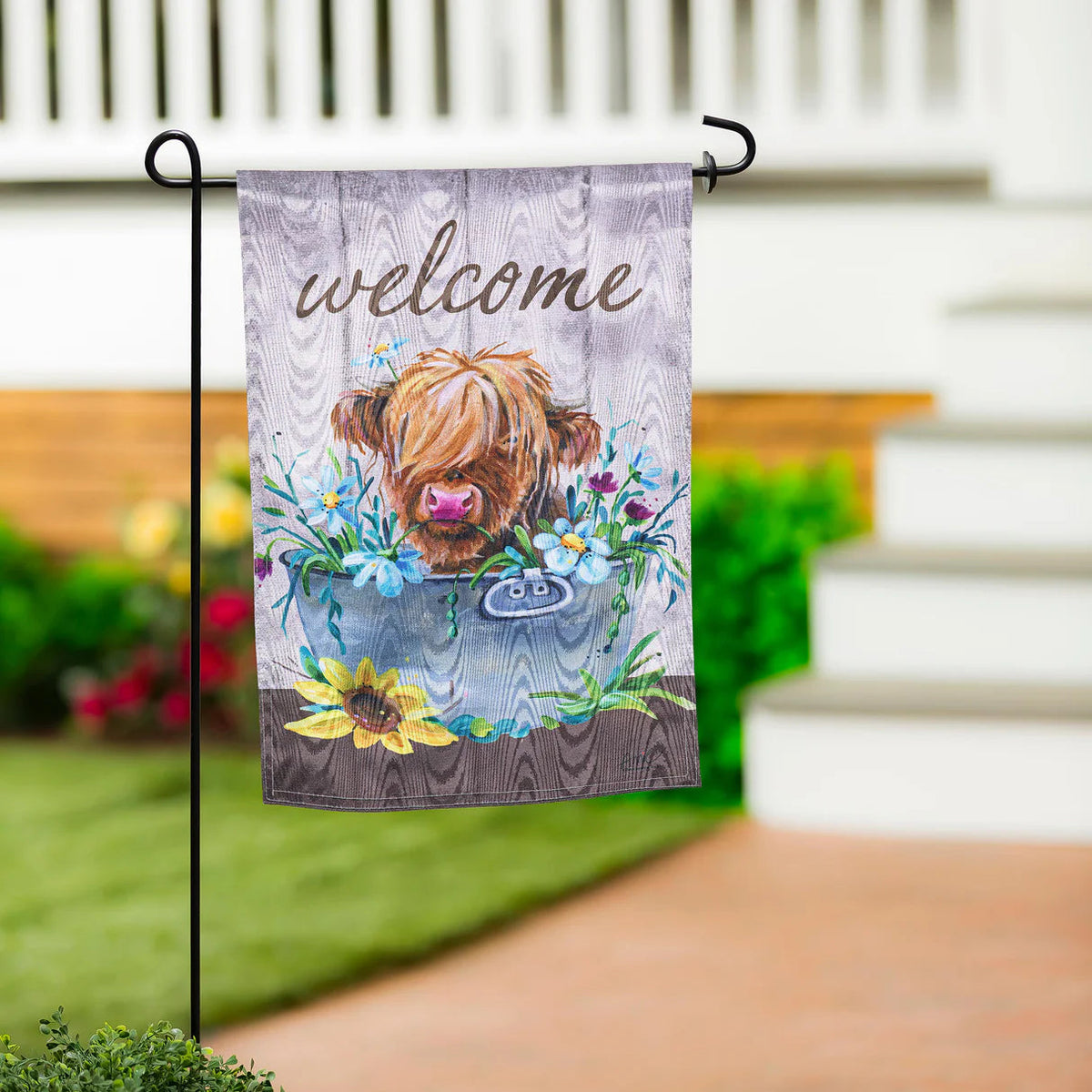 Evergreen Relaxing Highland Cow Moire Garden Flag - Pontotoc, MS ...